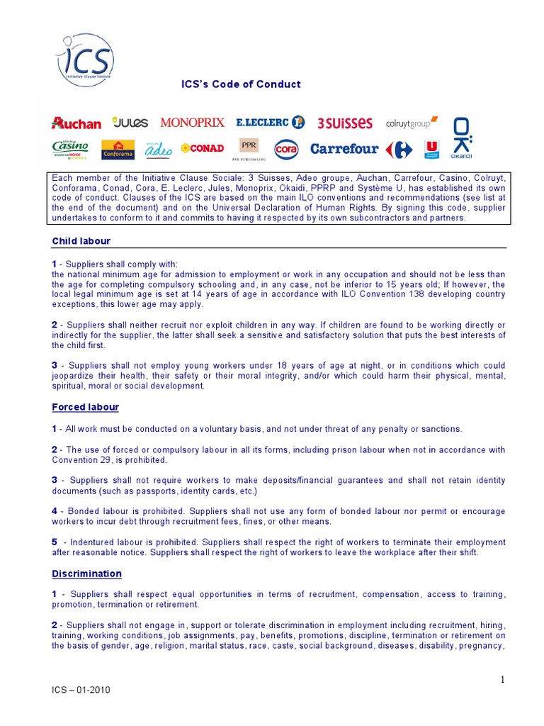 ICS Code of Conduct V2010 | PDF | International Labour Organization ...