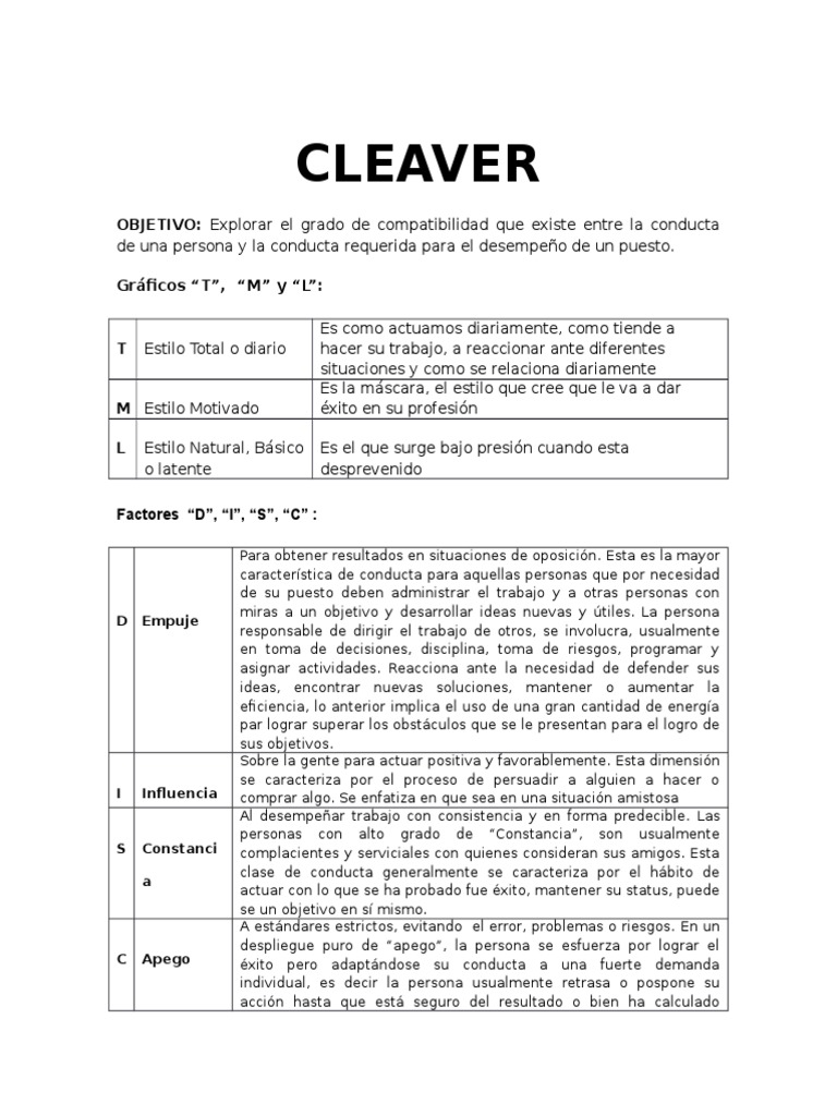 Manual de Interpretación Rápida de Cleaver | PDF | Toma de decisiones | Motivación