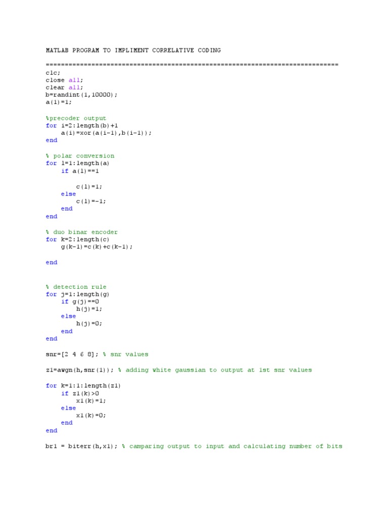 Correlative Coding MATLAB CODE | PDF