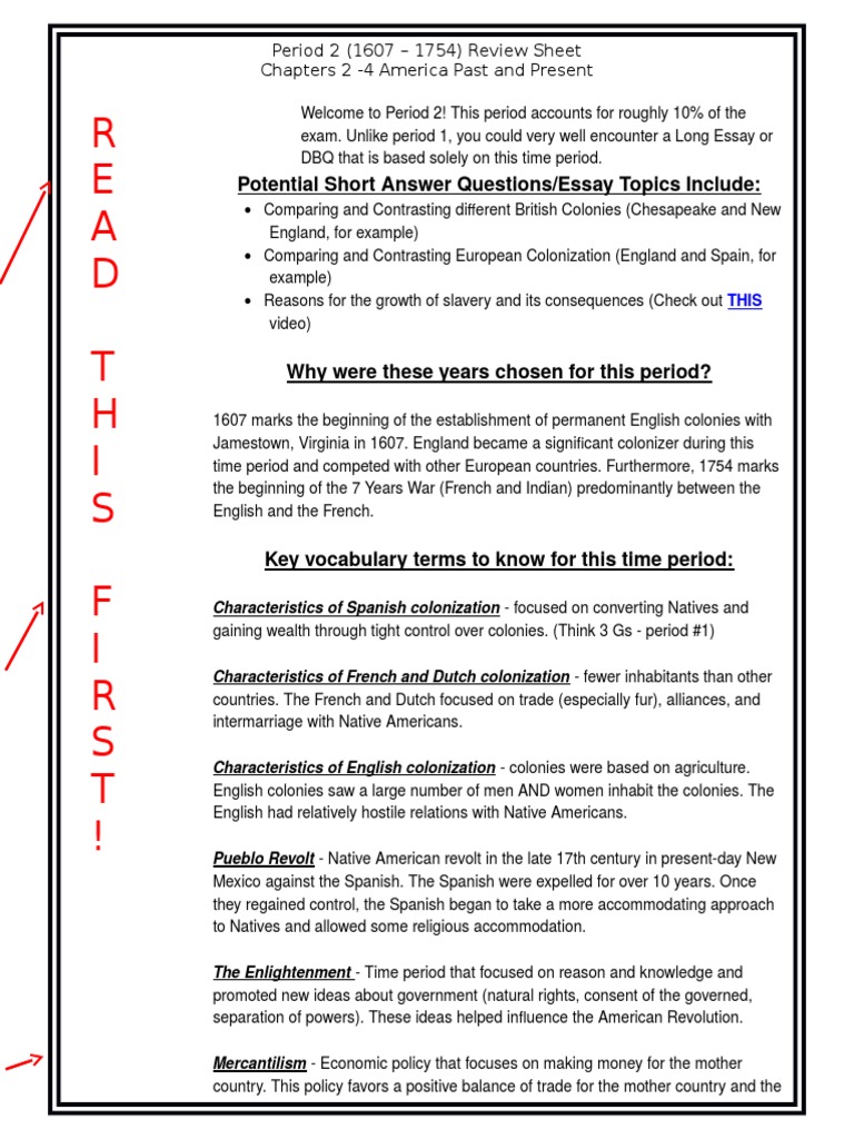Period 2 1607-1754 Review-Sheet | PDF | Native Americans In The United ...