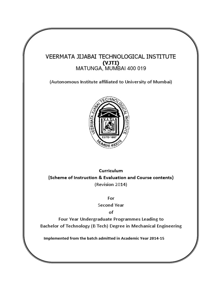VJTI B.Tech Mechanical Curriculum | PDF | Dislocation | Bending