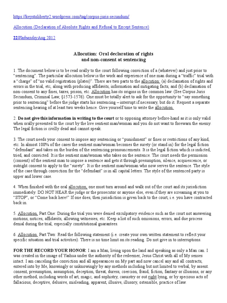 Allocution Oral Declaration of Rights | PDF | Sentence (Law) | Fine ...