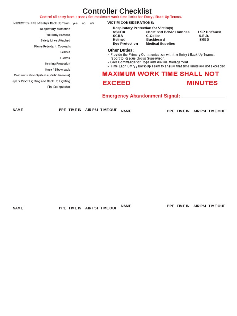 Controller Checklist: Maximum Work Time Shall Not Exceed Minutes | PDF