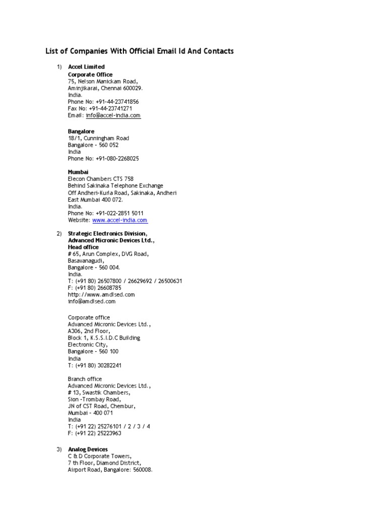 List of Companies | PDF