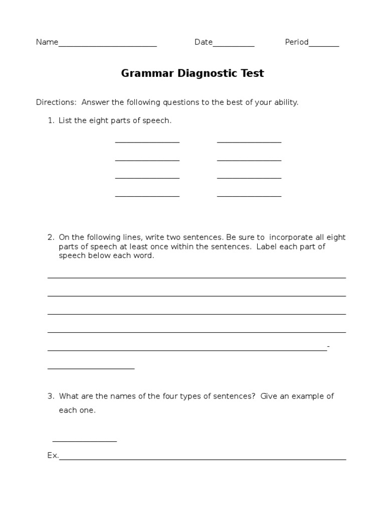 Grammar Diagnostic Test | PDF | Computers