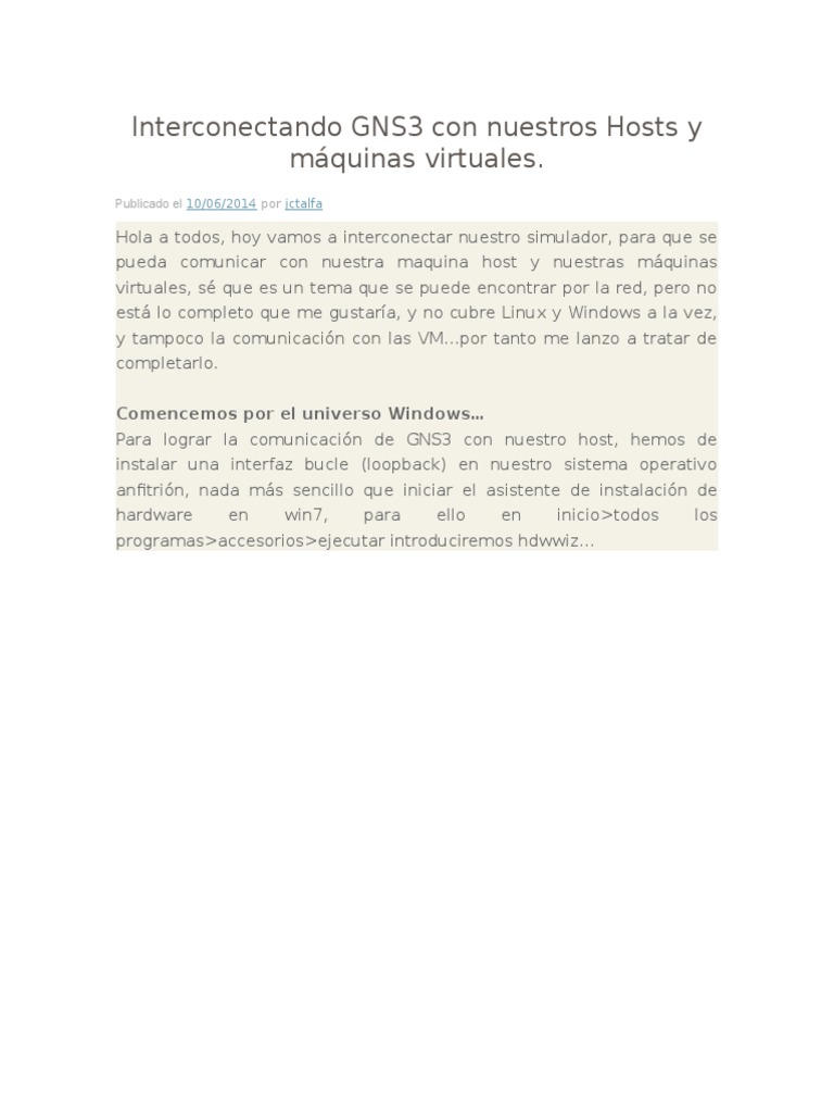 Interconectando GNS3 Con Nuestros Hosts y Máquinas | PDF | Dirección IP | Enrutador (Computación)