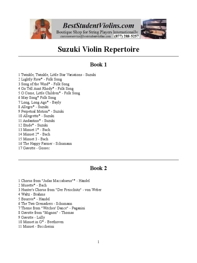 Suzuki Violin Book 1 Repertoire List | PDF