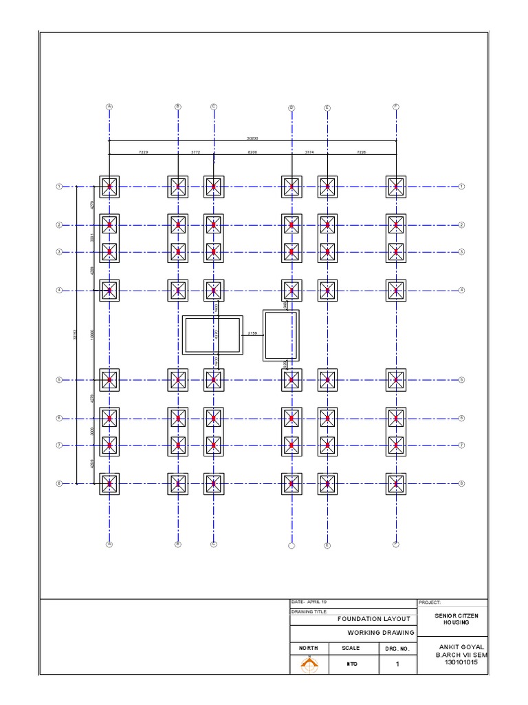 A B C D E F: Foundation Layout Working Drawing | PDF | Technology ...