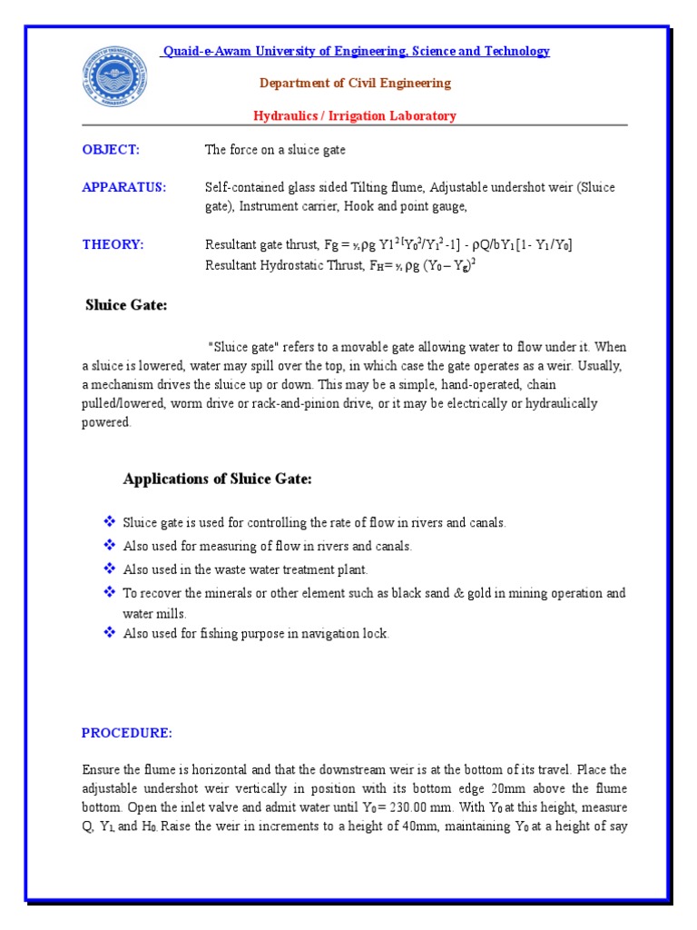Force On Sluice Gate | PDF | Hydrology | Civil Engineering