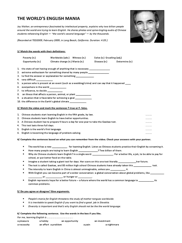 The World's English Mania Worksheet | PDF | English Language | Earth