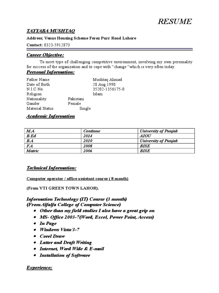 Tayyaba CV | PDF | Computers