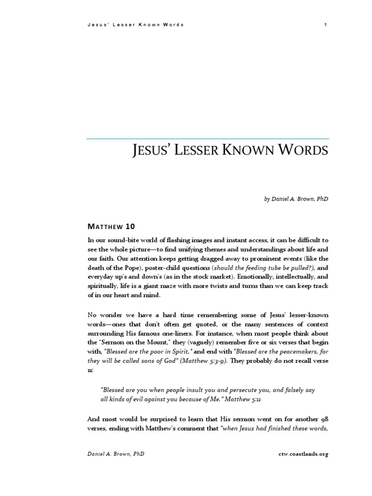 Jesus' Lesser Known Words | PDF | Gospel Of Matthew | Mary, Mother Of Jesus