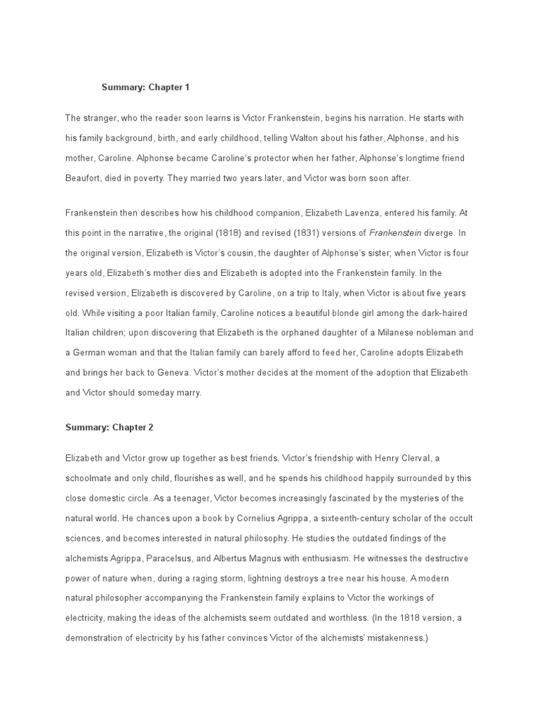 Frankenstein Summary | PDF