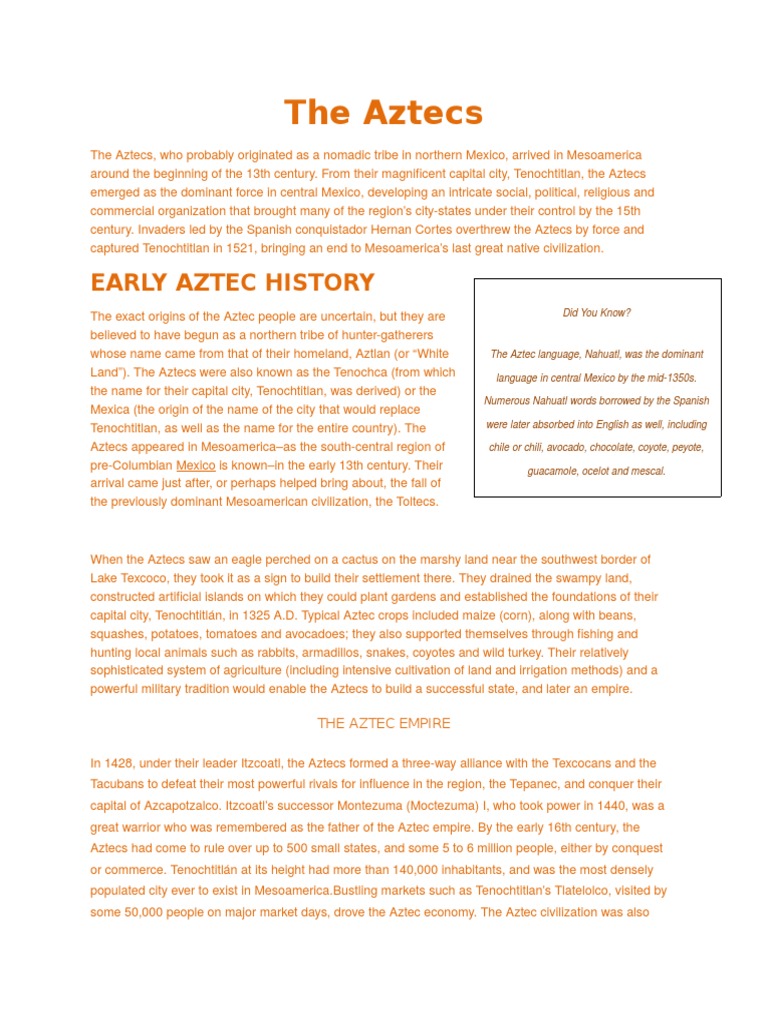 The Aztecs | PDF | Aztec | Mesoamerica