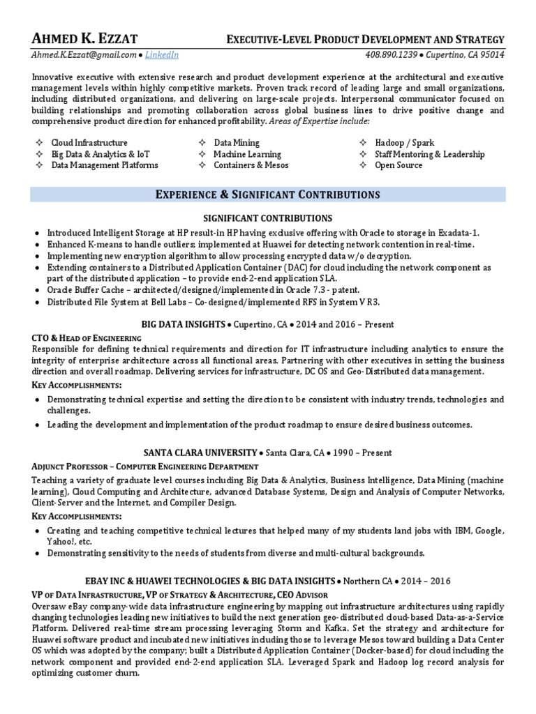 VP Software Product Development CTO in San Francisco Bay CA Resume ...