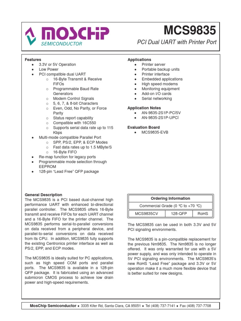 MCS9835 | PDF | Office Equipment | Computer Data