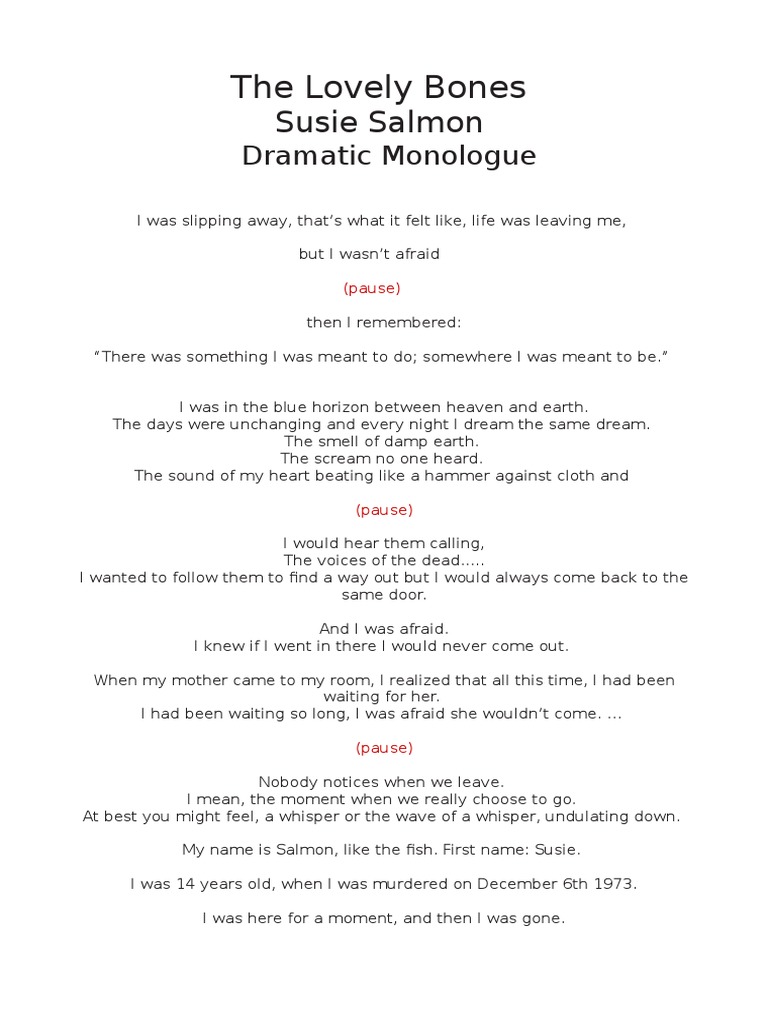The Lovely Bones - Dramatic Monologue (English) | PDF