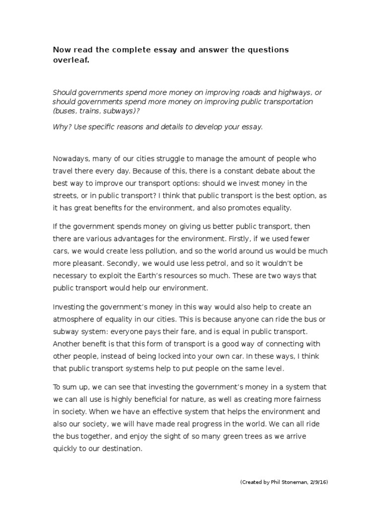 Public Transport Essay: Guided Discovery | PDF