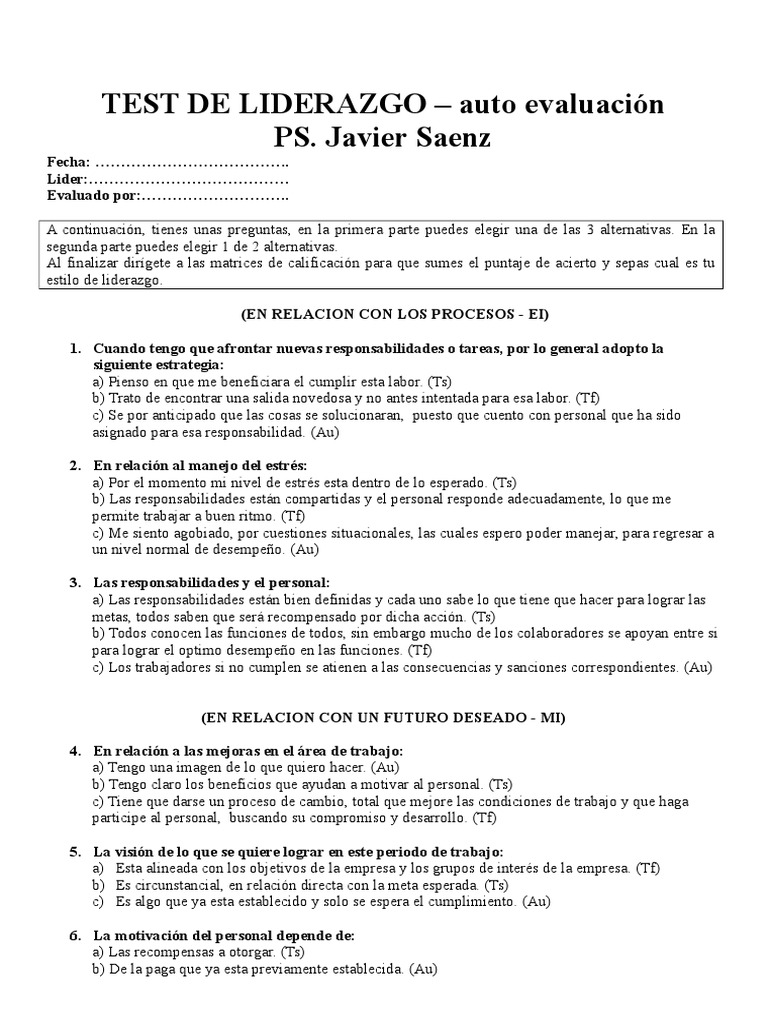 Test de Liderazgo | PDF | Liderazgo | Motivación Test de Liderazgo | PDF | Liderazgo | Motivación