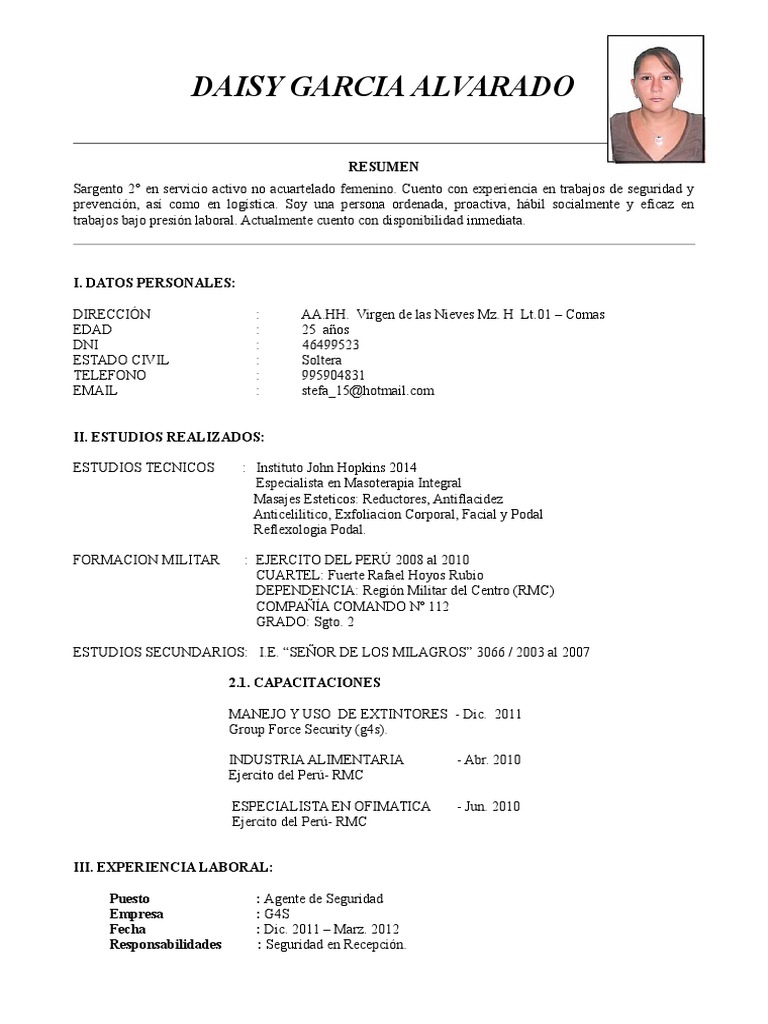 CV Daisy Garcia | PDF | Business | Conflicto armado