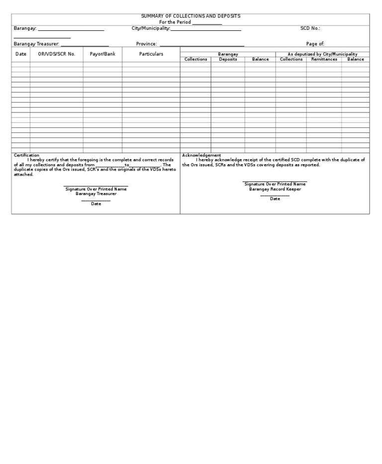 Summary of Collection and Deposits | PDF