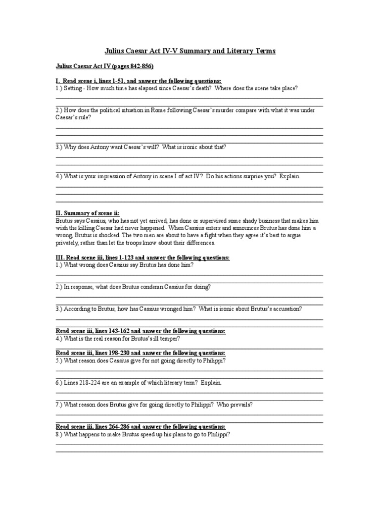 Julius Caesar Acts IV-V Summary & Terms | PDF | Marcus Junius Brutus ...