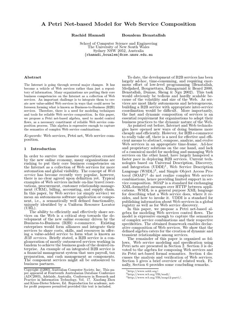 A Petri Net-Based Model For Web Service Composition: Rachid Hamadi Boualem Benatallah | PDF ...