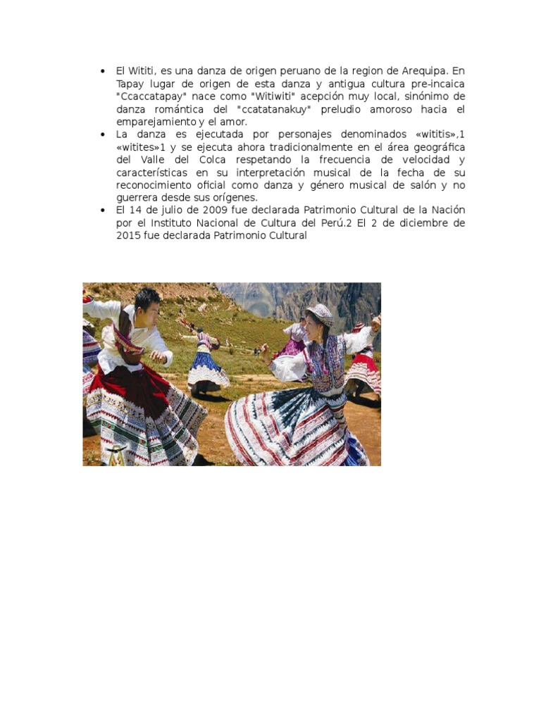Danza Wititi: Patrimonio Arequipeño | PDF | Las artes escénicas | Bailes