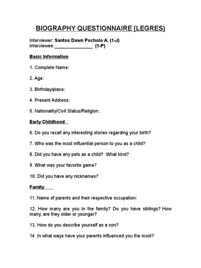 Biography Interview Questions | PDF | Secondary School | Cognition