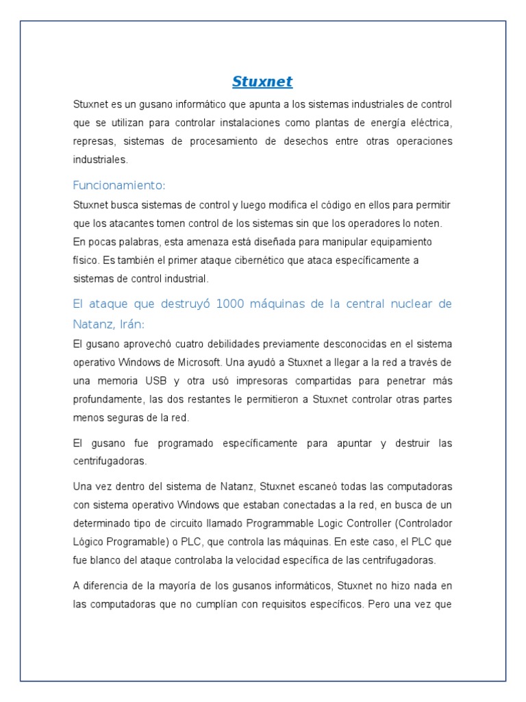 Stuxnet | PDF | Controlador lógico programable | Informática