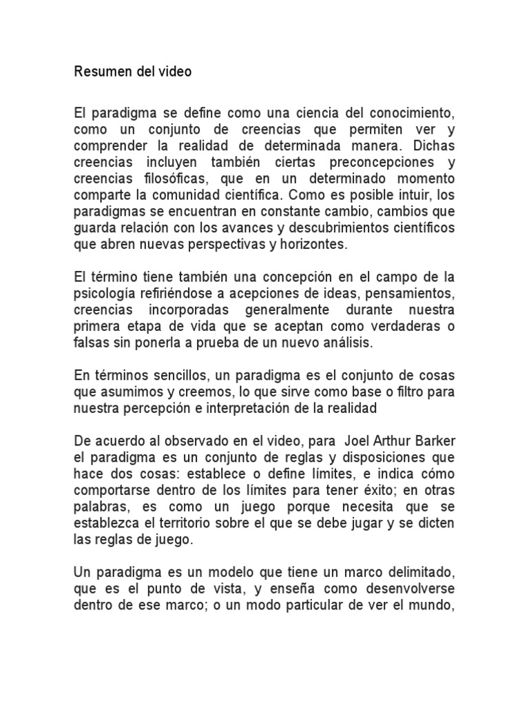 Resumen Del Video de Joel Barker | PDF | Paradigma | Science