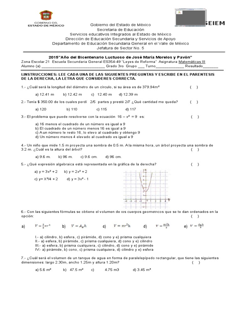 Examen Final Mate3 | PDF | Triángulo | Geometría Elemental