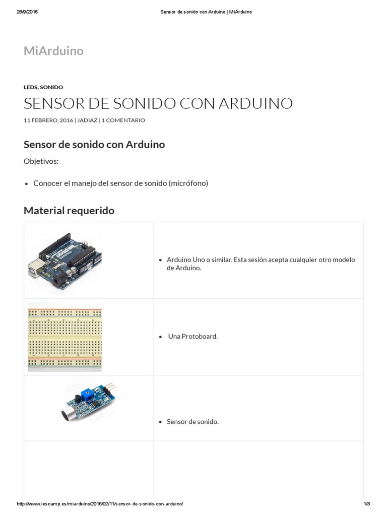 Sensor de Sonido Con Arduino - MiArduino | PDF | Arduino | Sensor