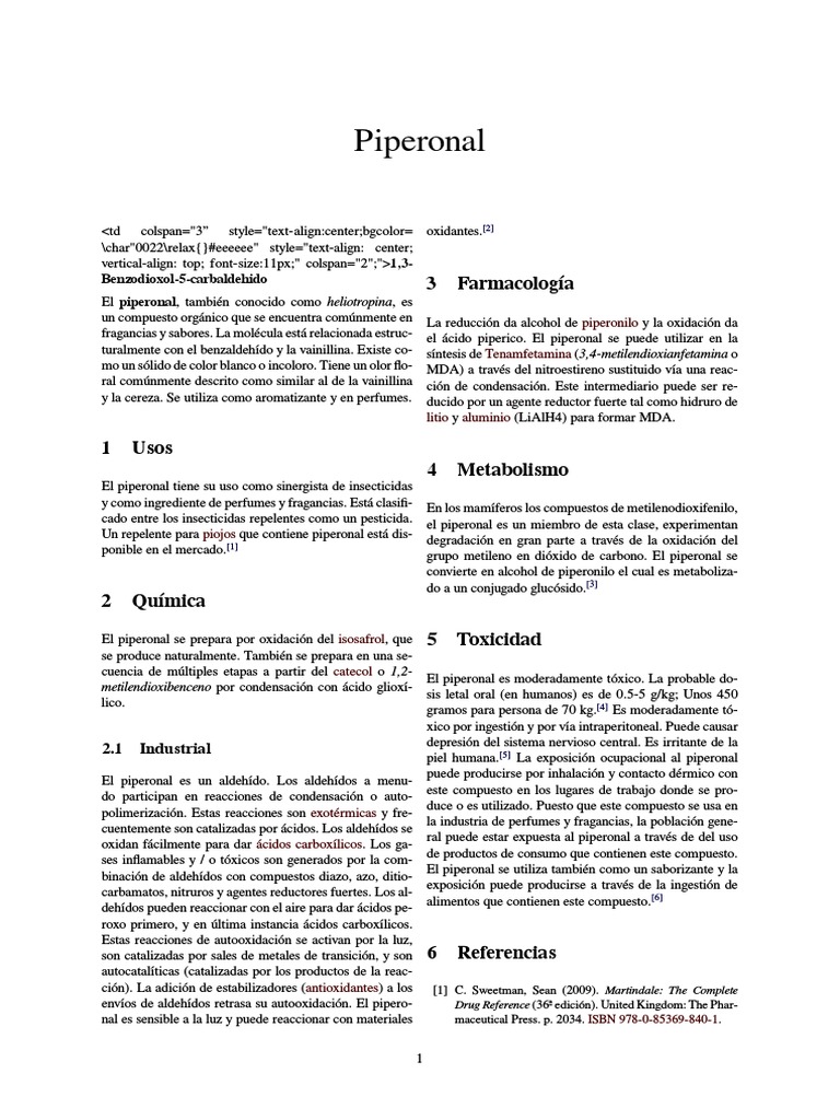Piperonal | PDF | Compuestos orgánicos | Química