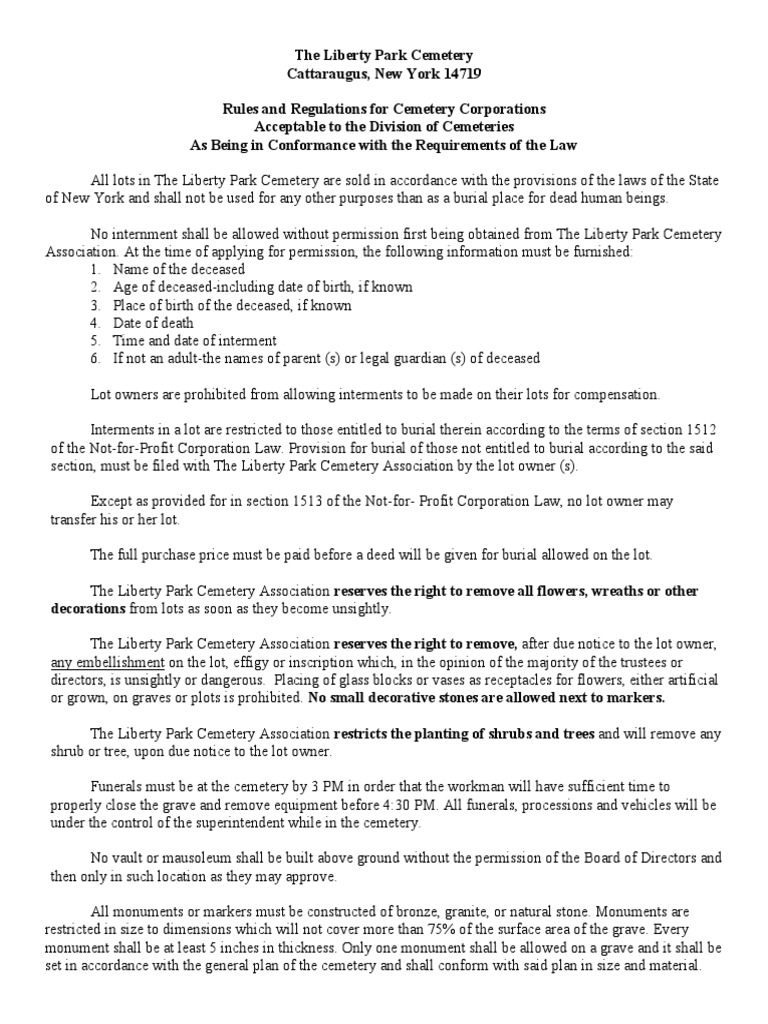 Rules and Regulations | PDF | Cemetery | Burial