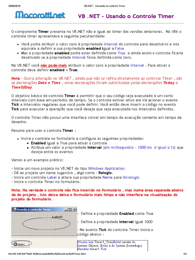 Guia VB.NET: Controle Timer e Exemplos | PDF | C Sharp (linguagem de ...