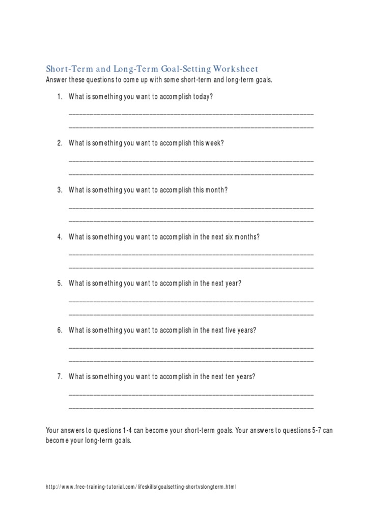 Short and Long-Term Goals Worksheet | PDF