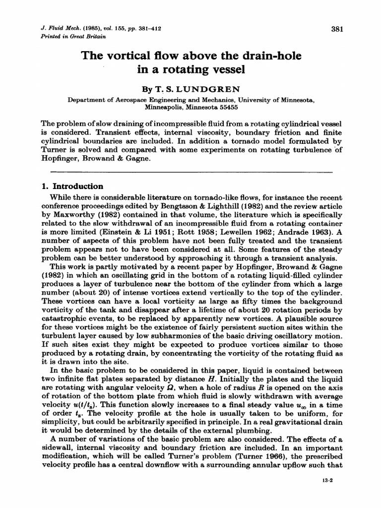 The Vortical Flow Above The Drain-Hole in A Rotating Vessel | PDF ...
