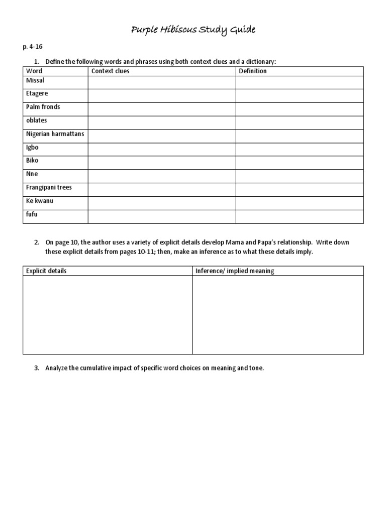 Purple Hibiscus Study Guide | PDF