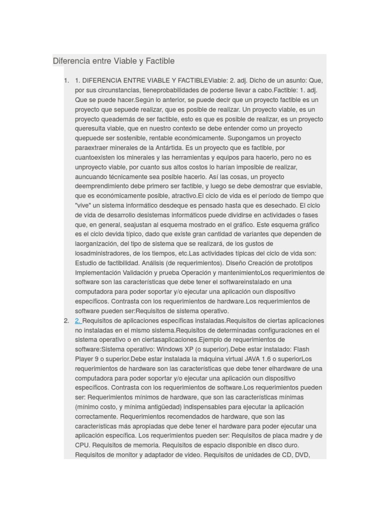 Diferencia Entre Viable y Factible | PDF | Hardware de la computadora ...