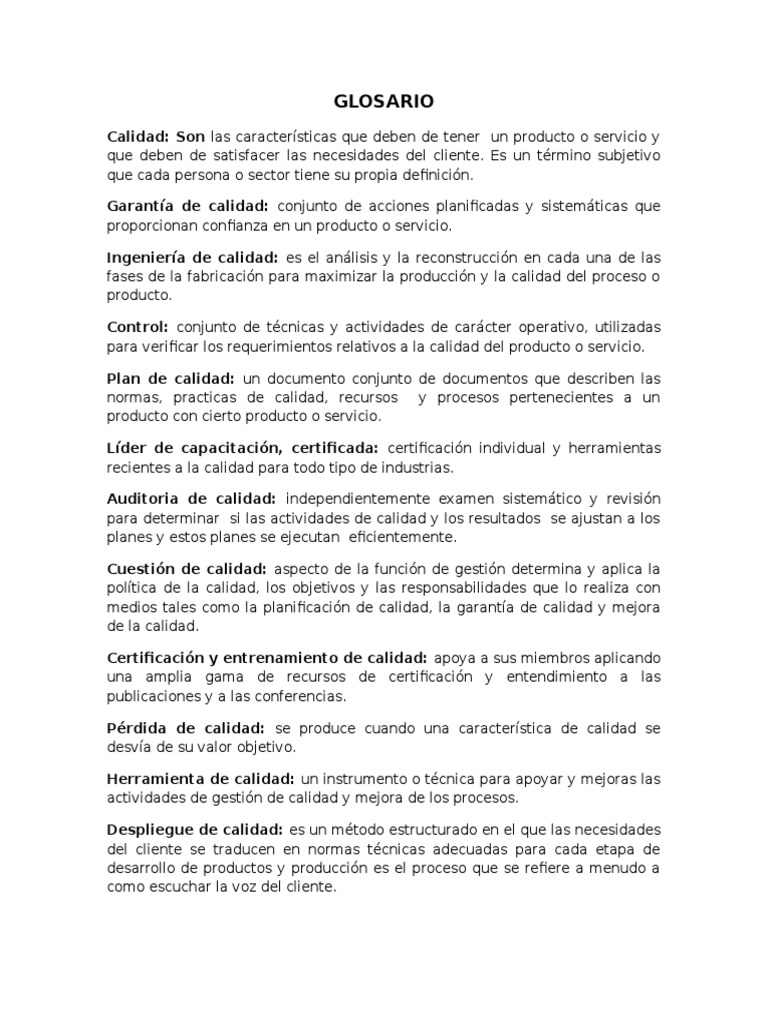 Glosario de Calidad | PDF | Producto (Negocio) | Calidad (comercial)