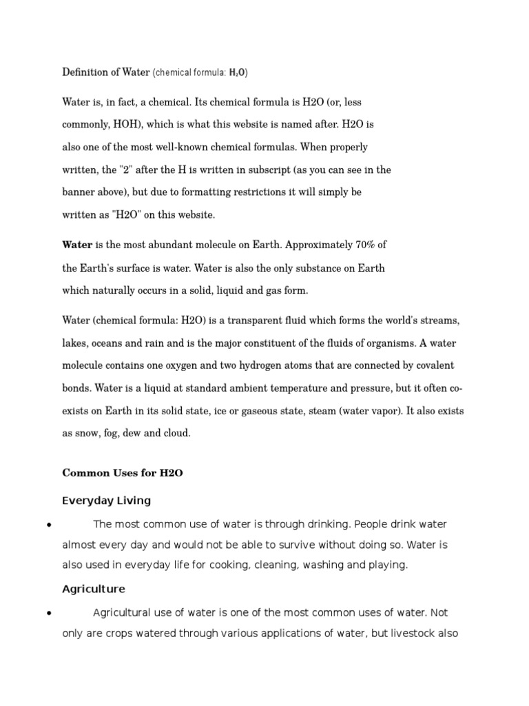 Definition of Water | PDF | Properties Of Water | Ammonia