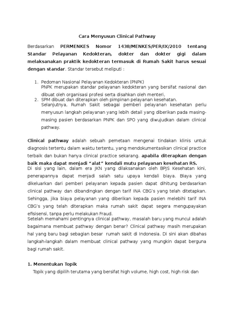 Panduan Penyusunan Clinical Pathway | PDF