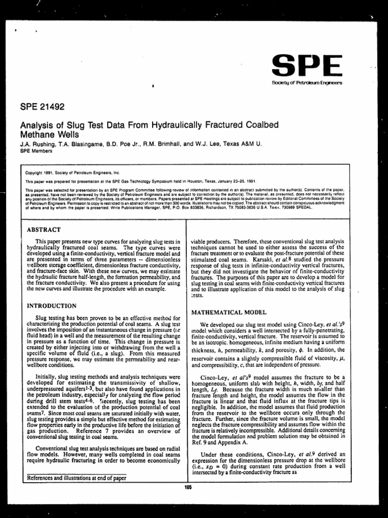 SPE Analysis of Slug Test Data From Hydraulically Fractured Coalbed ...