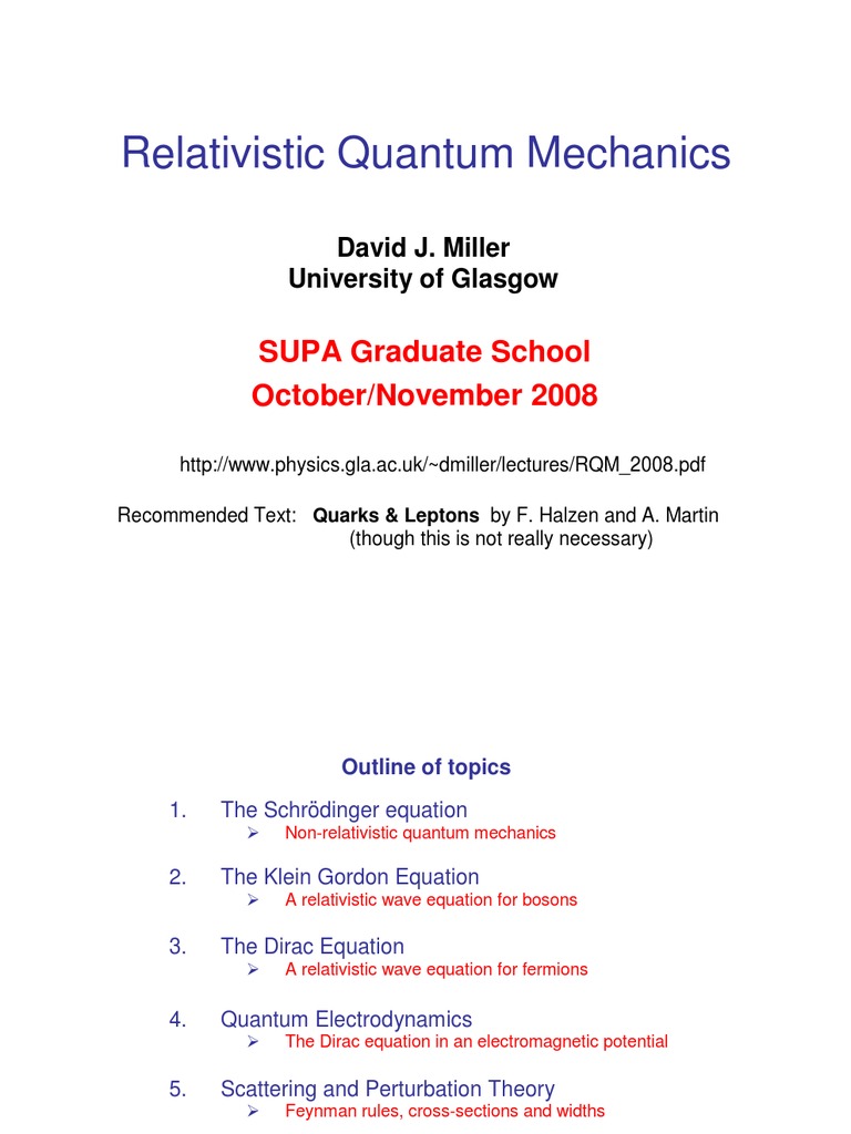 Relativistic Quantum Mechanics Overview | PDF | Wave Function | Gauge ...