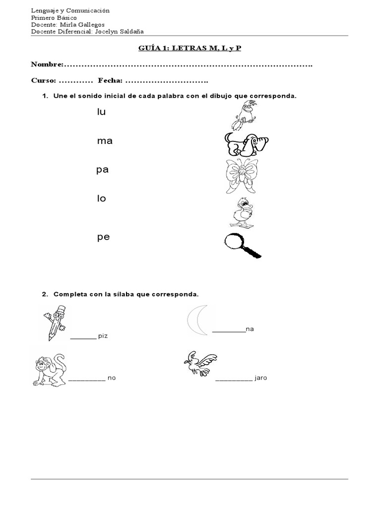 Guia 1 Uso de Letras M L y P | PDF