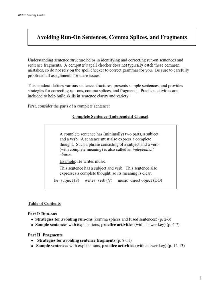 Correcting Run-Ons and Fragments Guide | PDF | Clause | Sentence ...