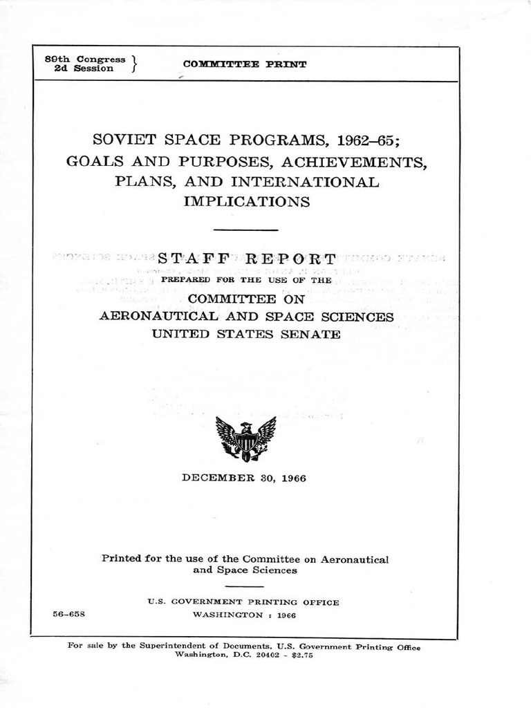 Soviet Space Programs, 1962-65 Goals and Purposes, Achievements, Plans ...