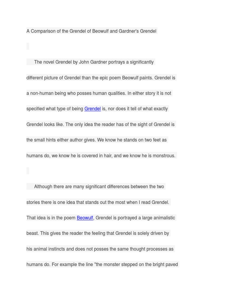 Grendel in Beowulf vs. Gardner's Grendel | PDF | Beowulf
