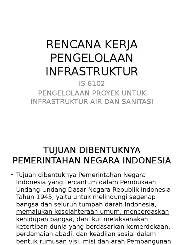Presentasi Rencana Kerja Pengelolaan Infrastruktur | PDF | Ilmu Sosial
